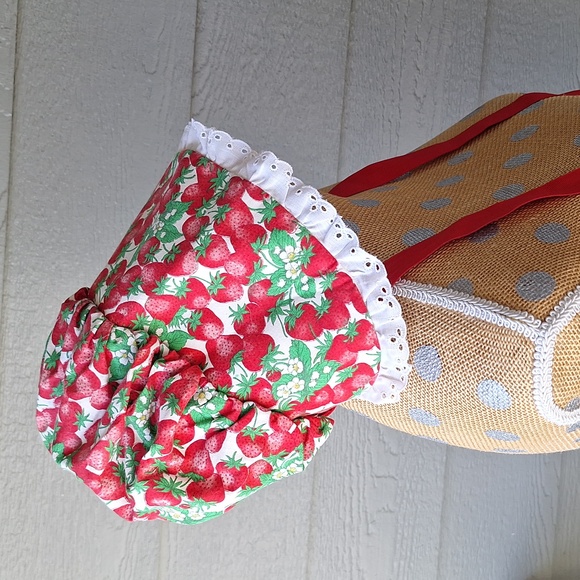 Vintage | Accessories | Vintage Handmade Strawberry Prairie Bonnet With ...
